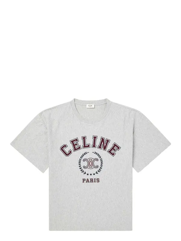 Celine Logo-print Cotton-jersey T-shirt - Gray