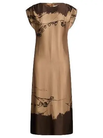 MANILA GRACE Taupe Viscose Midi Dress - Grey