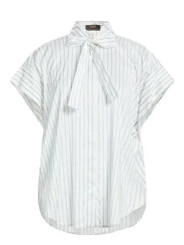 MOORER Cotton Silk Bow Blouse - Blue