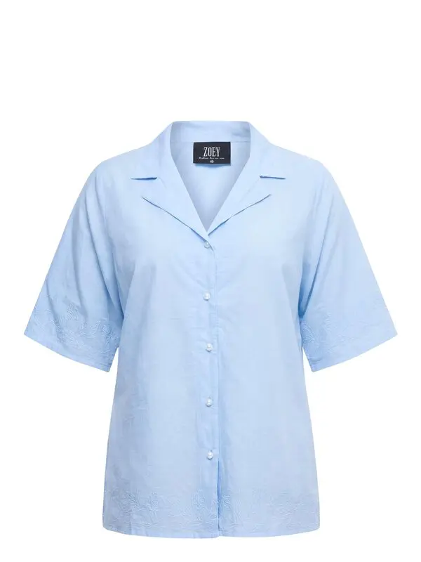 ZOEY Embroidered Cotton Shirt - Blue