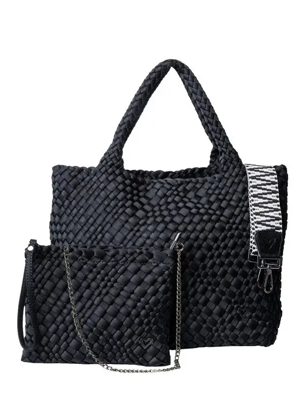 PRENELOVE London Large Woven Tote With Crossbody Pouch - Black