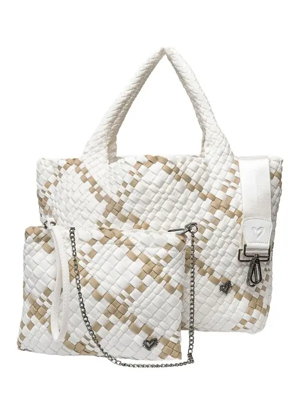PRENELOVE London Large Woven Totes White & Tan - Brown/white
