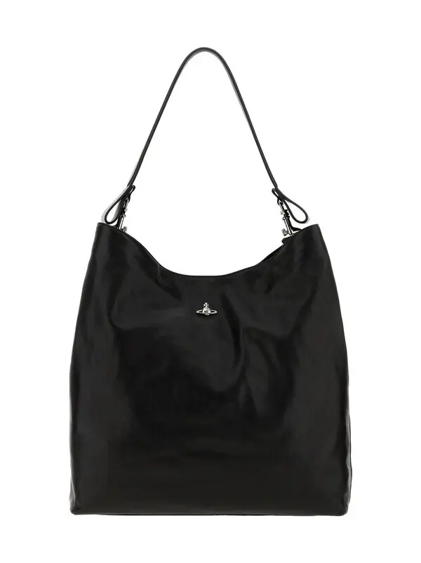 VIVIENNE WESTWOOD Large Lottie Shopping Bag In Pebble Ovine Leather - Black