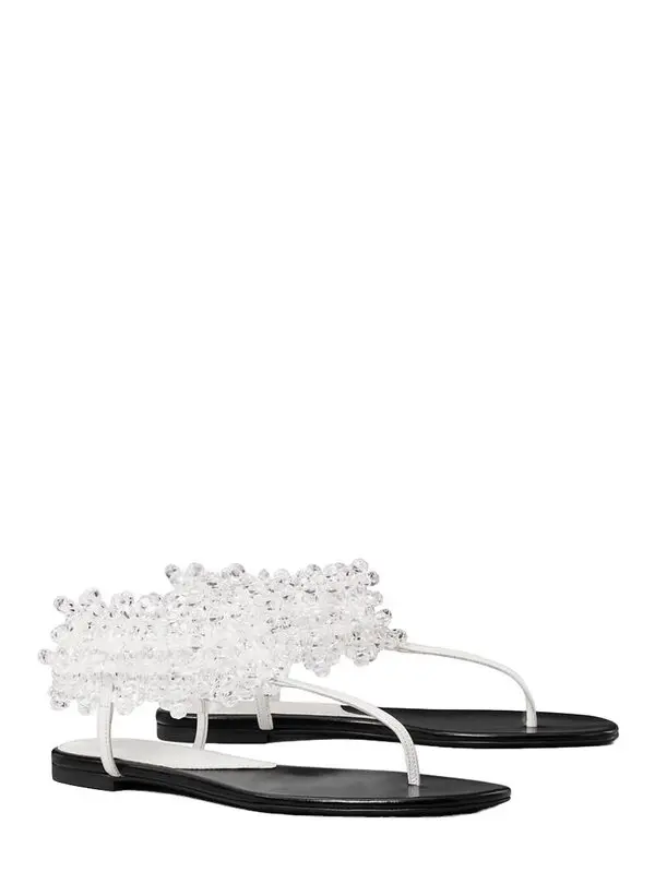 Tory Burch Embellished Beaded Flat Sandals - Cloud