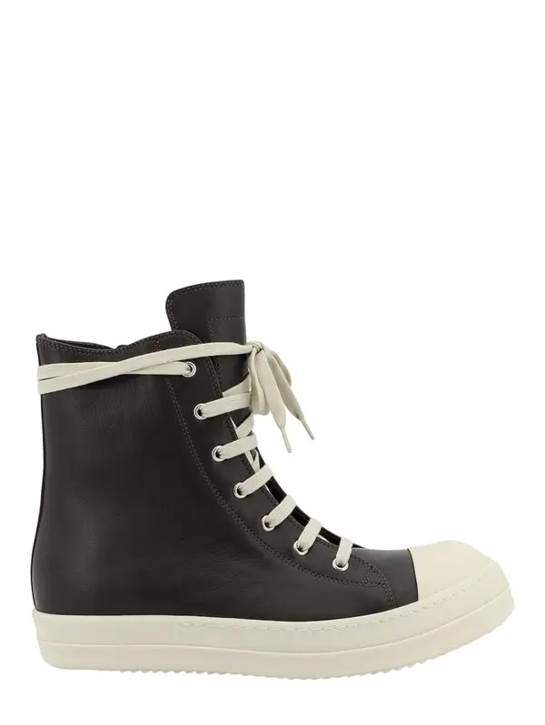 Rick Owens Leather High Top Lace-up Boots With Side Zip - Grey
