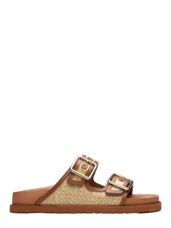 BIRKENSTOCK Raffia Arizona Slides With Buckles - Brown