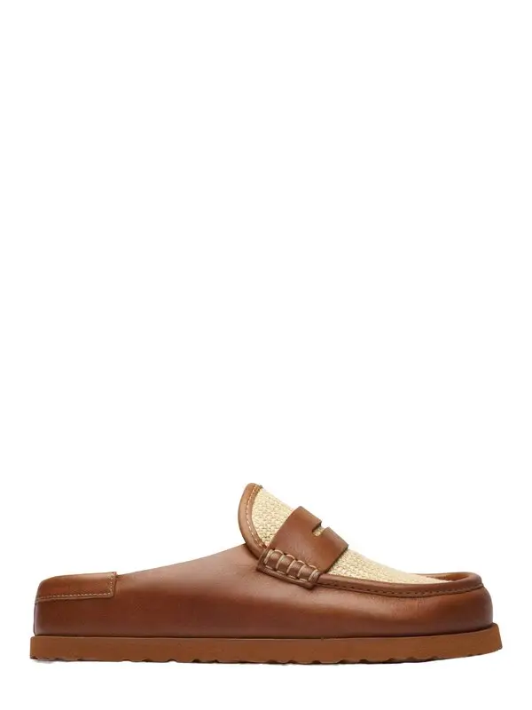 BIRKENSTOCK Raffia And Leather Mules - Brown