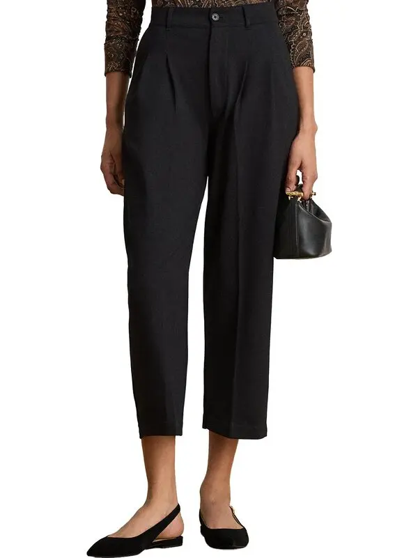 Ralph Lauren Pleated Ponte Tapered Ankle Pants - Black
