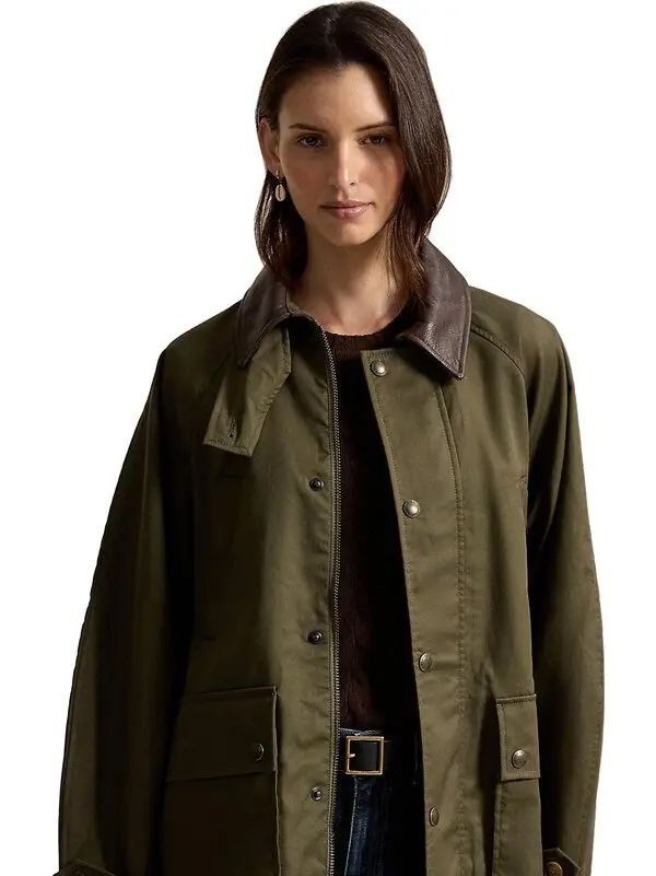 Ralph Lauren Cotton Twill Barn Jacket With Leather Collar - Basic Olive