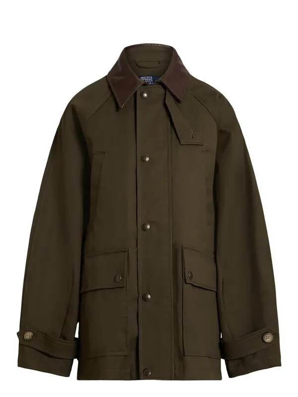Ralph Lauren Cotton Twill Barn Jacket With Leather Collar - Basic Olive