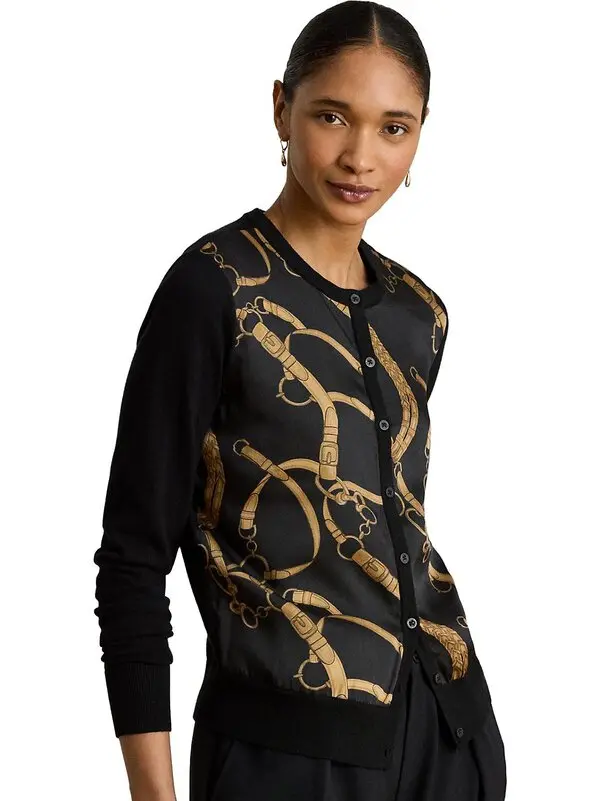 Ralph Lauren Belting Print Cotton-blend Cardigan - Black Multi