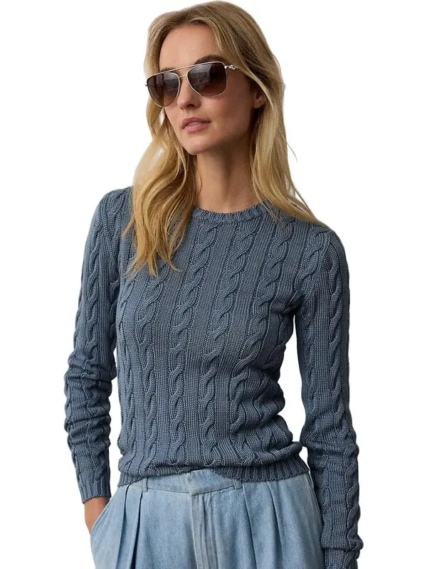 Ralph Lauren Cable-knit Silk-blend Crewneck Sweater - Chambray Blue