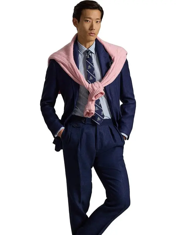 Ralph Lauren Summer Tweed Tailored Pleated Trousers - Navy