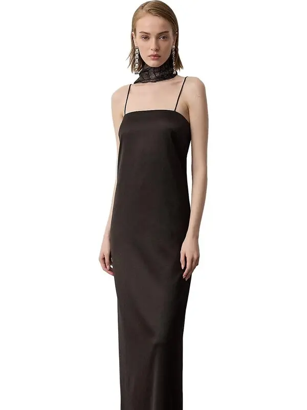 Ralph Lauren Demetrius Satin Spaghetti Strap Column Maxi Dress - Espresso