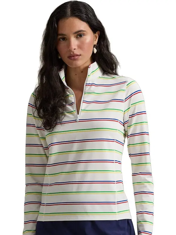 Ralph Lauren Striped Stretch-jersey Quarter-zip Pullover - Ceramic White Multi