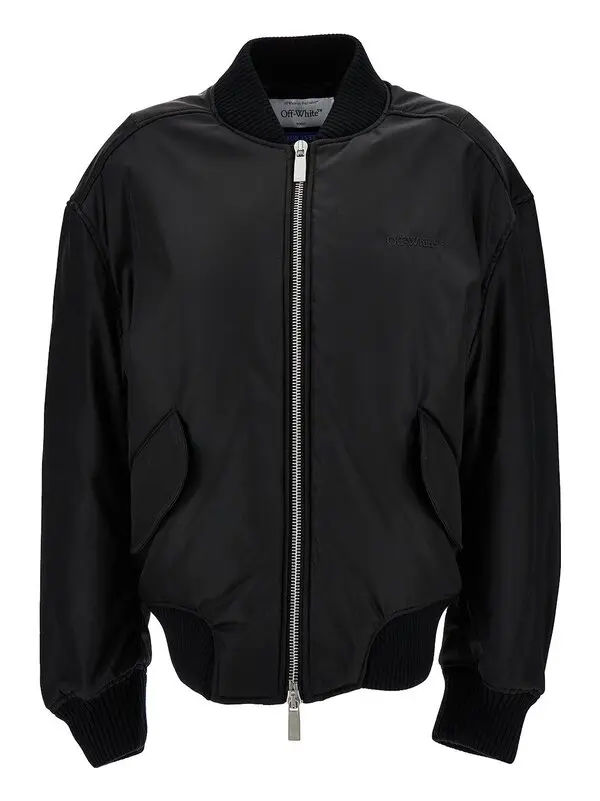 Off-White Bomber Jacket With Tonal Logo Embroidery In Nylon - Multicolor