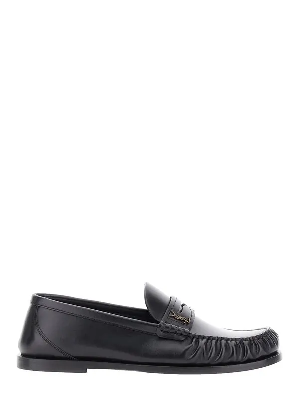 Saint Laurent Laurent" Loafers With Cassandre Plate In Black Leather - Multicolor