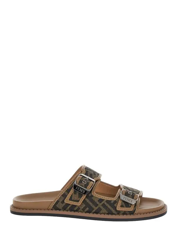 Fendi Ff Print Leather Flat Sandals - Multicolor