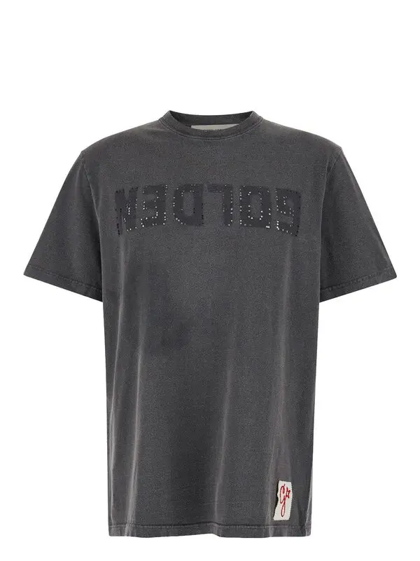 GOLDEN GOOSE T-shirt With Logo On The Front And Logo Patch On The Front In Cotton For - Gray