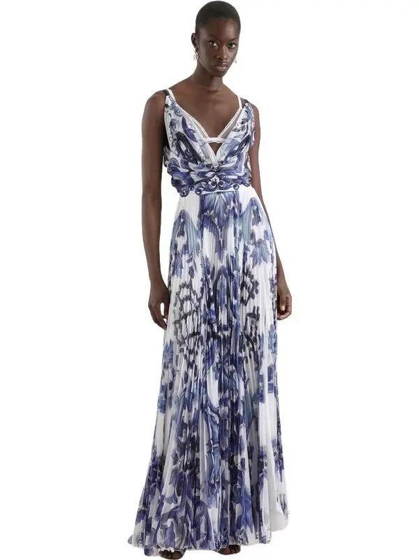 Dolce & Gabbana Majolica-print Chiffon Dress - Blue