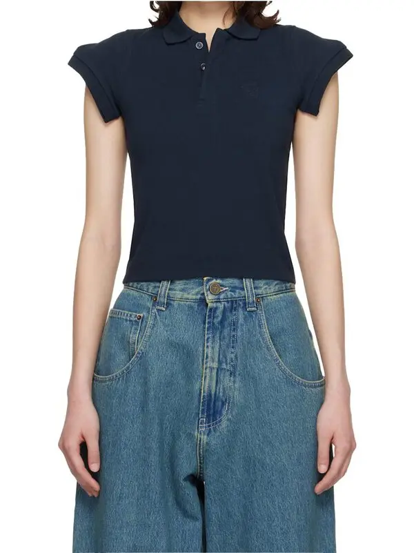 Vetements Ribbed Knit Polo Shirt - Navy Blue