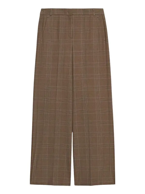 IBLUES Plaid Wide Leg Trousers With Belt Loops - Brown