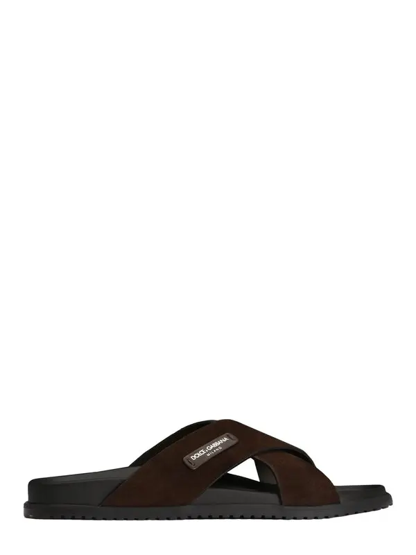 Dolce & Gabbana Logo Patch Crossover Slides - Black