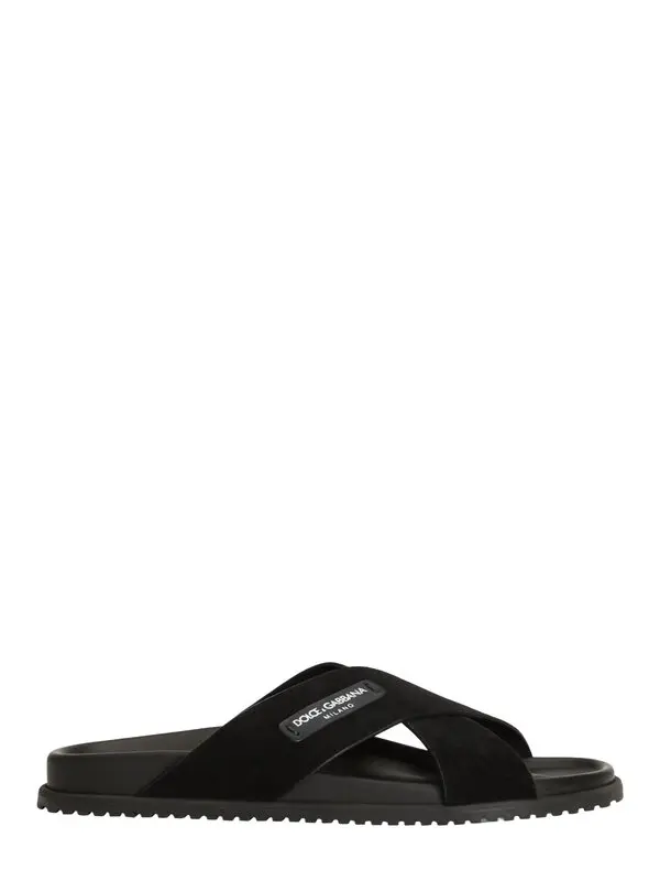 Dolce & Gabbana Logo Patch Crossover Slides - Black