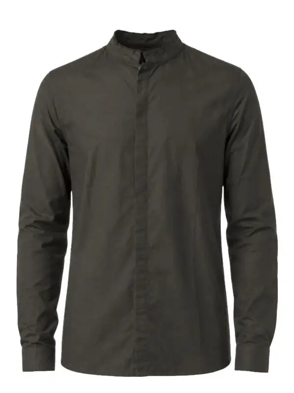THOM KROM Raw-edge Band-collar Shirt - Black