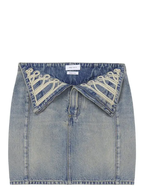 Alexander McQueen Denim Fold-over Mini Skirt With Embellishment - Blue