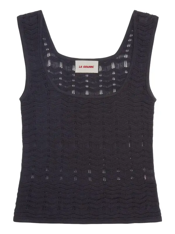 LA GRANNI Marsito Top Asymmetrical Zig-zag Knit - Black