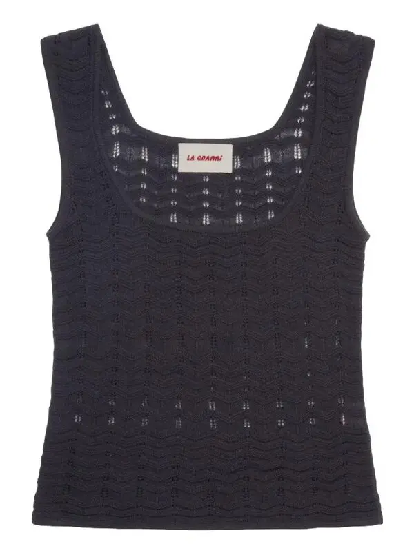 LA GRANNI Marsito Top Asymmetrical Zig-zag Knit - Black