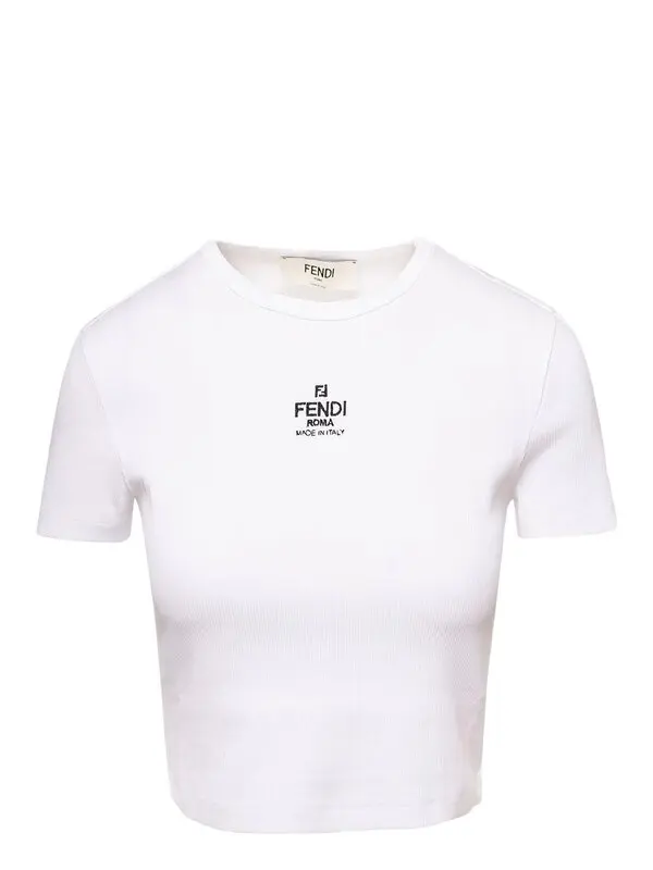 Fendi White Embroidered Logo Cropped T-shirt - Multicolor