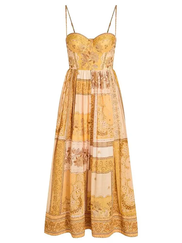 Zimmermann Printed Cotton Midi Dress - Saffron