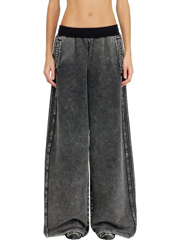 DIESEL® Wide Leg Washed Cotton Trousers With Side Bands - Grey