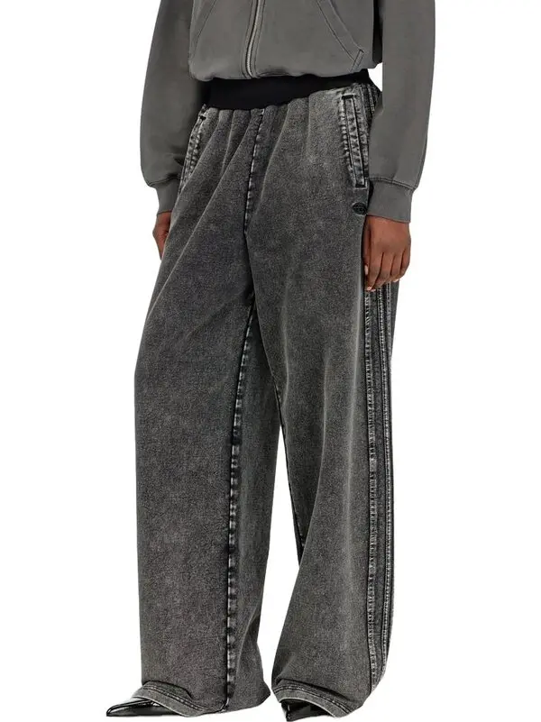 DIESEL® Wide Leg Washed Cotton Trousers With Side Bands - Grey