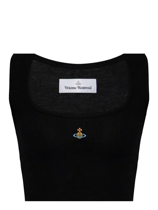 VIVIENNE WESTWOOD Ribbed Cropped Top With Embroidered Logo - Black