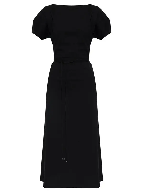 LEMAIRE Belted Midi Dress With Puff Sleeves - Black