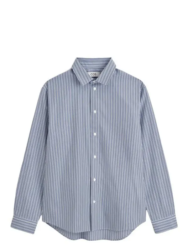 Cos Relaxed Striped Cotton Shirt - Blue