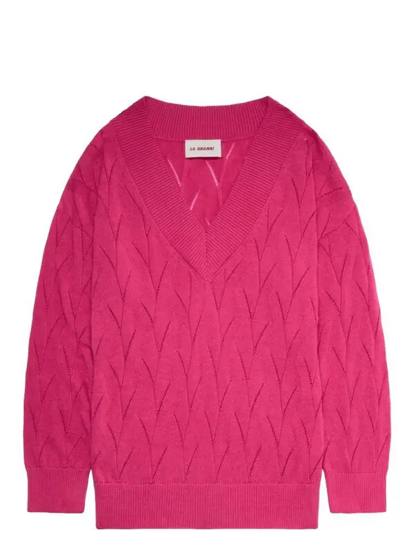 LA GRANNI Oversized V-neck Jumper - Pink