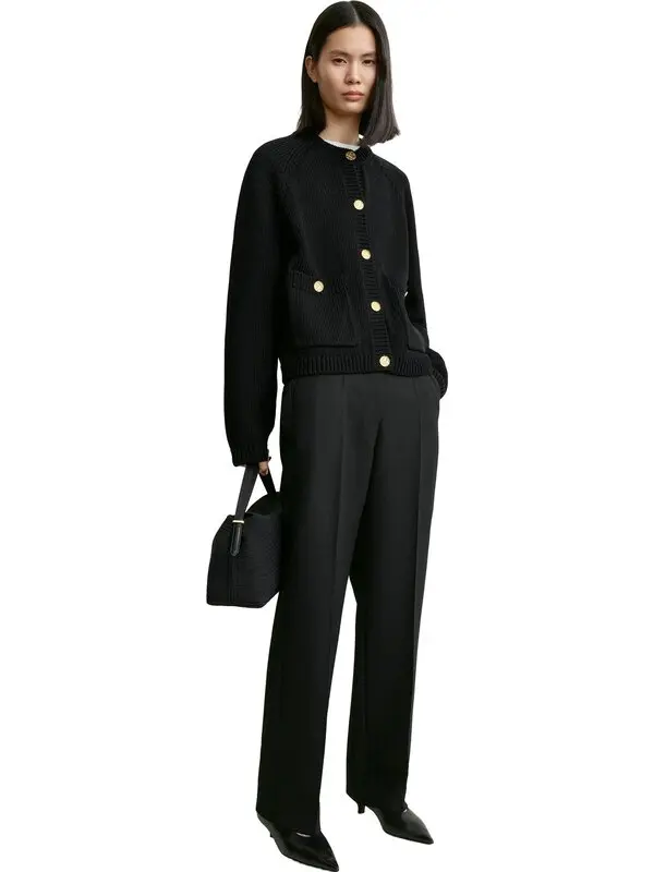 TOTEME Hammered Button Cotton Cardigan - Black