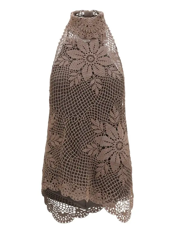 Magda Butrym Crochet Lace High-neck Top - Brown