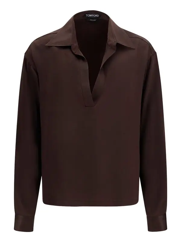 TOM FORD Deep V-neck Silk Shirt - Brown