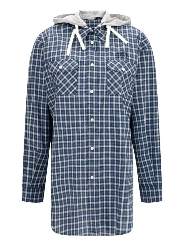 Miu Miu Checked Hooded Shirt - Blue