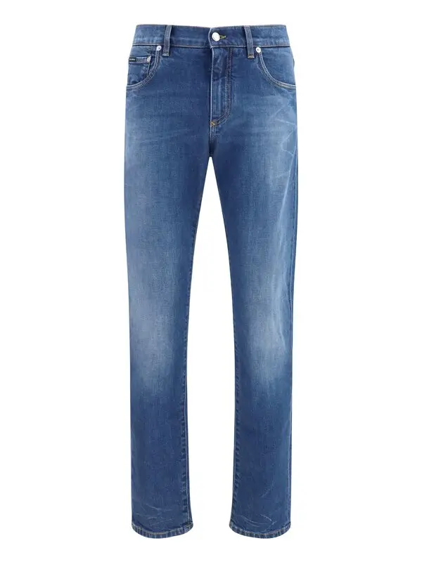 Dolce & Gabbana Slim Stretch Jeans With Dg Logo - Blue