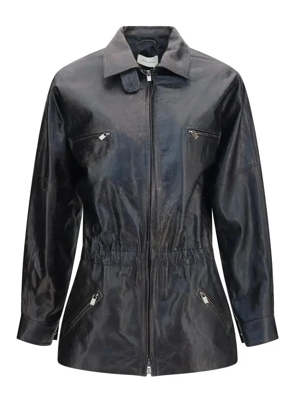 Magda Butrym Vintage Leather Jacket With Drawstring Waist - Black