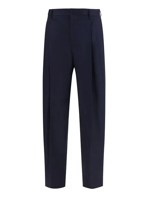 Dolce & Gabbana Flannel Trousers With Fabric Belt - Blue
