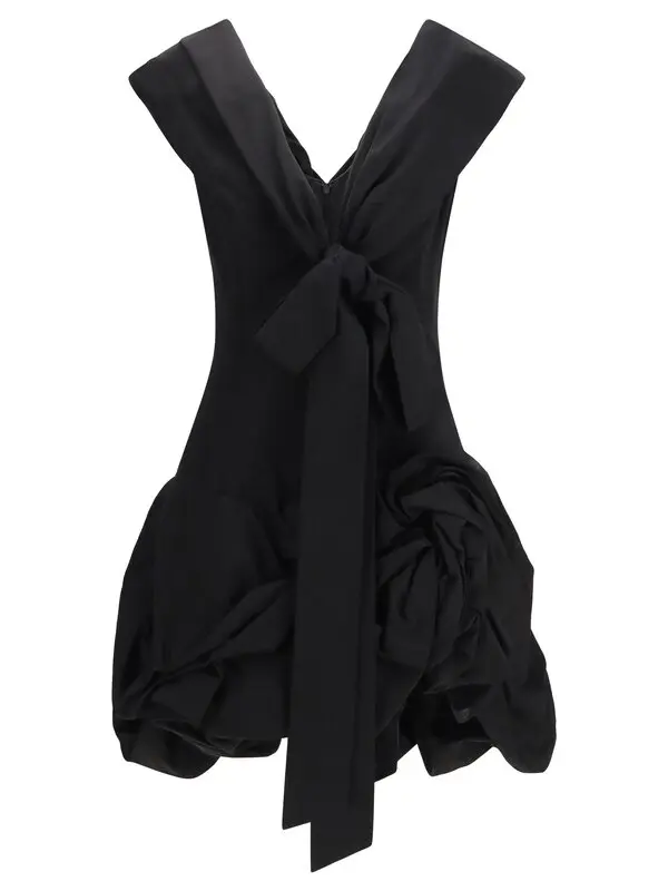 Magda Butrym Midi Dress With Draped Shawl Collar And Bow Detail - Black
