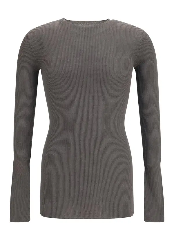 Rick Owens Slim Ribbed Long Sleeve Sweater - Gray