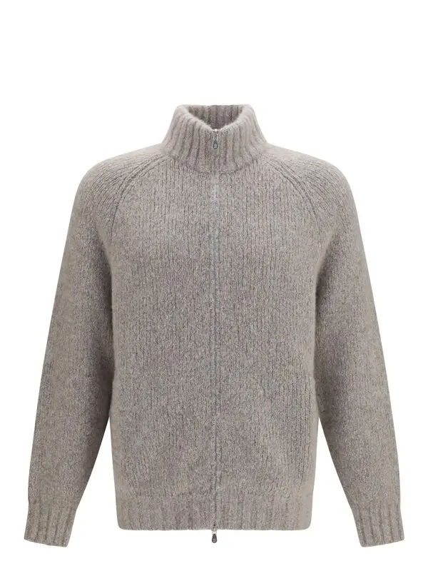 Brunello Cucinelli High-neck Zip Cardigan In Cashmere And Silk - Gray
